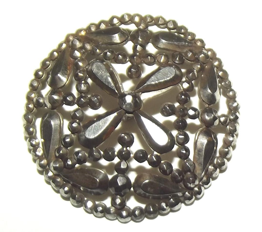 Antique Button Stunning Large Metal Button W/ Faceted Cut Steel ...