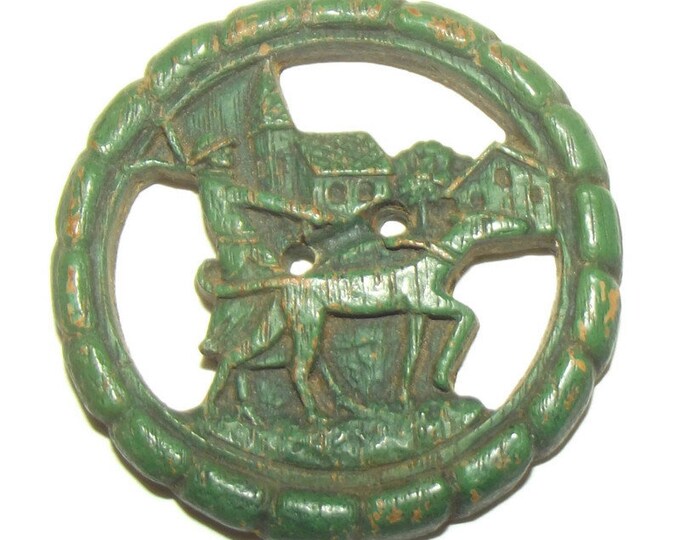 Burwood Syroco Wood Picture Button Art Deco Woman Walking Dog Green ...