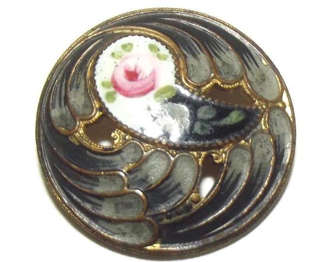 Antique Button ~ Metal Button With Enamel & Cold Enamel Embellishment ...
