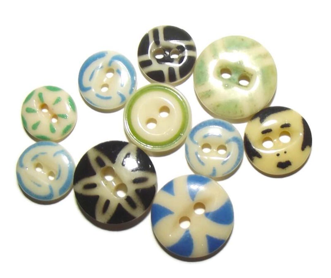 Antique Buttons ~ 10 China Stencil Buttons Primitive Civil War Era ~ Re ...