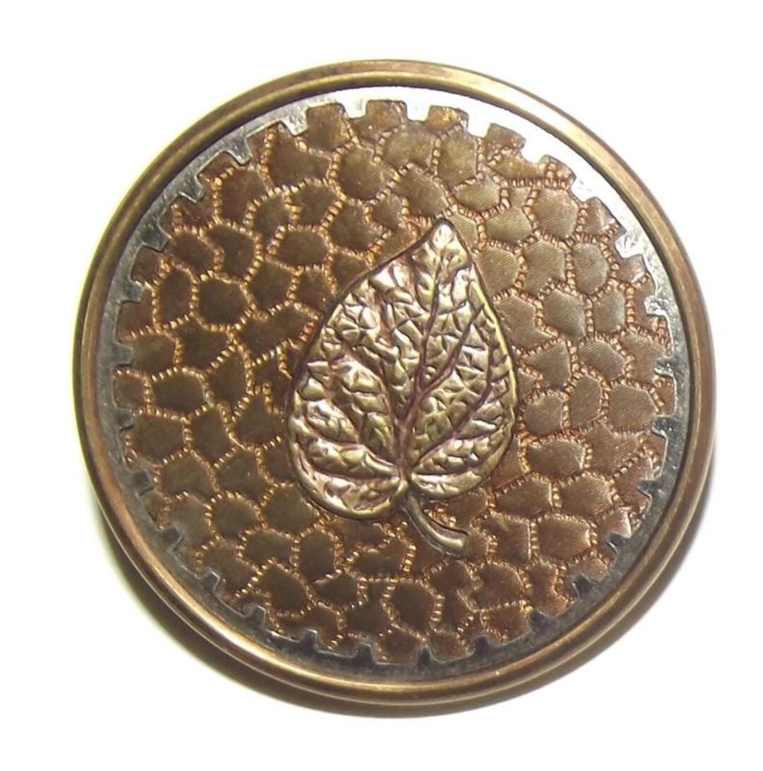 Antique Button ~ Large Metal Button Patterned Background W/ Leaf - Etsy