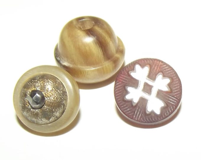 Antique Horn Buttons With Acorn Shape, Metal Embellishment, Metal Inlay ...
