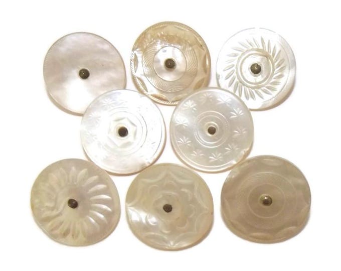 Antique Colonial Pearl Buttons Carved & Etched Pearl W/ Pin Shanks Lot ...