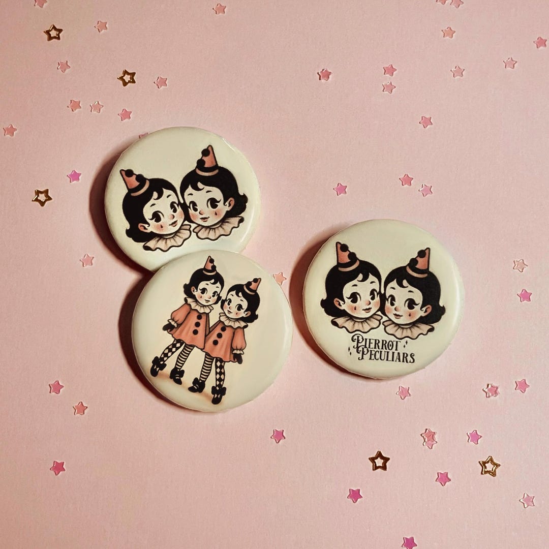 Retro Vintage Cartoon Pierrot Clown Handmade 1.25in Pin Button Badge ...