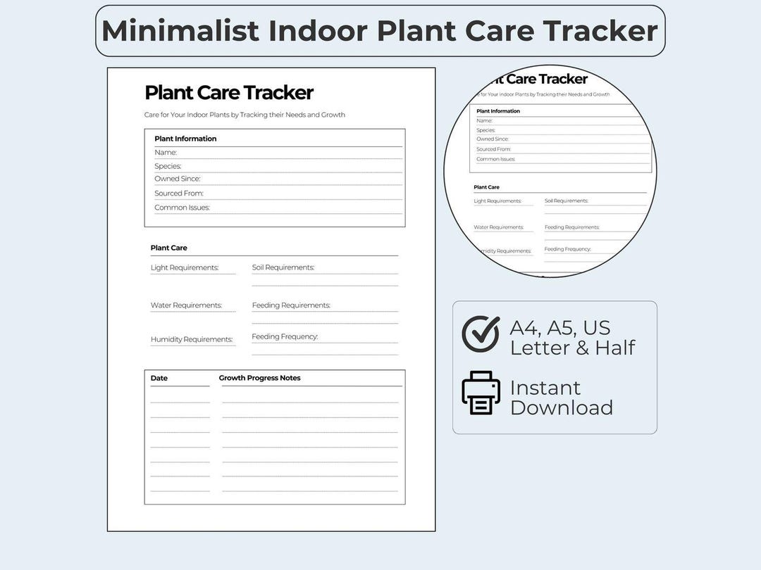 Indoor Plant Care Tracker Printable | Minimalist Design (PDF) - Etsy