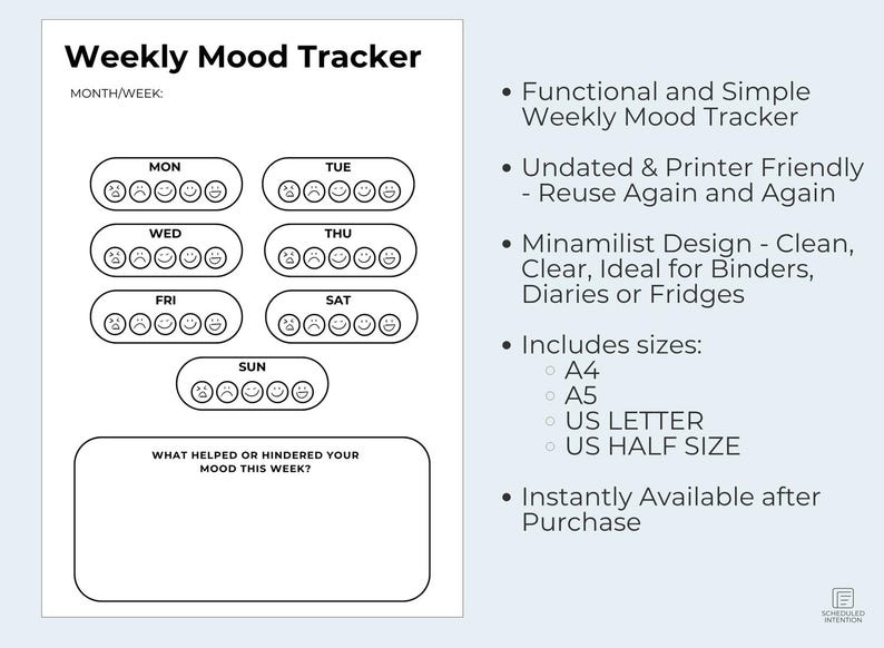 Mood Tracker Printable | A4, A5, US Letter & Half PDF |track Your Moods ...