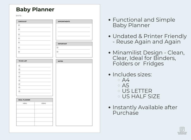 Baby Planner Printable | A4, A5, US Letter & US Half Size PDF |look ...