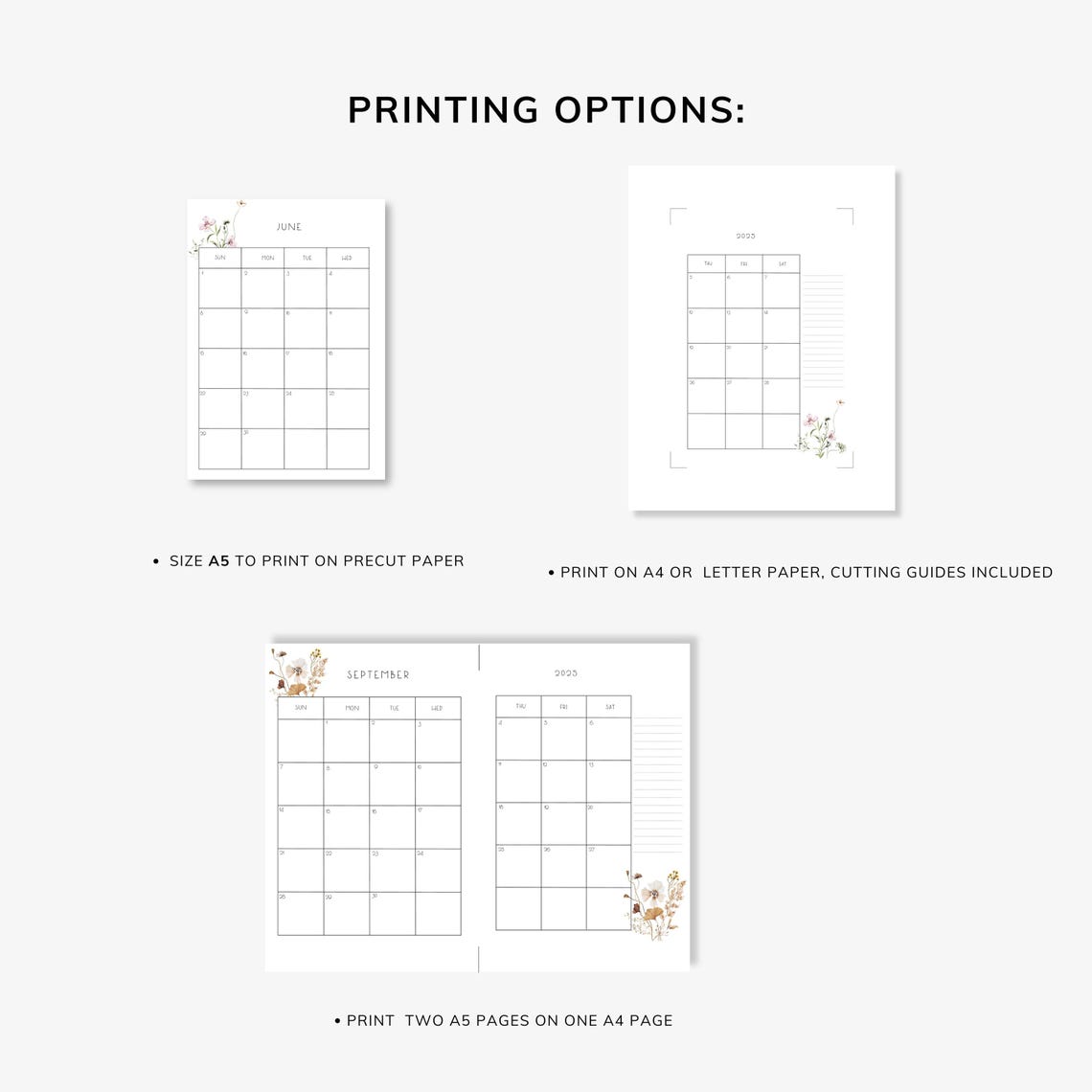 A5 Dated Floral Mothly Planner and Dashboards June–december 2025 ...