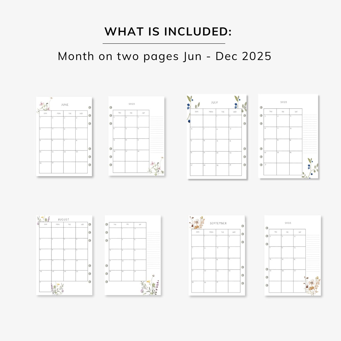 A5 Dated Floral Mothly Planner and Dashboards June–december 2025 ...