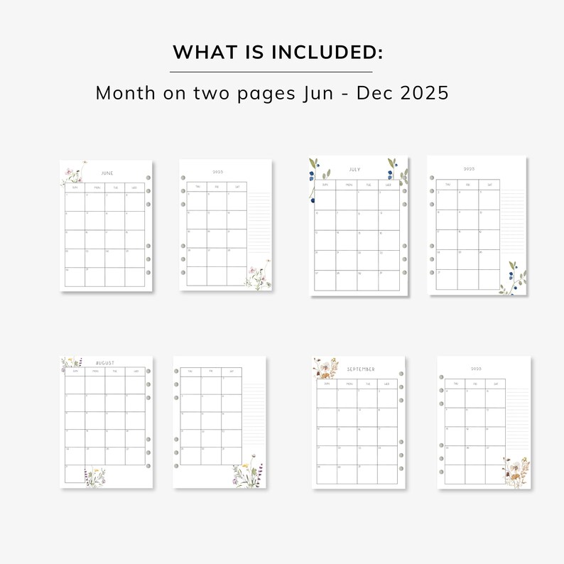 A5 Dated Floral Mothly Planner and Dashboards June–december 2025 ...