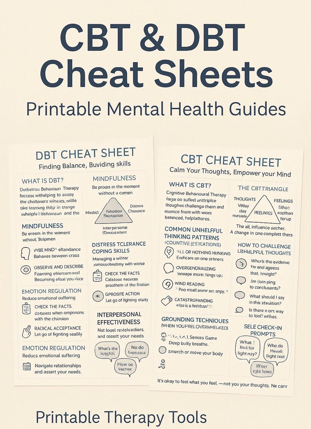 CBT and DBT Cheat Sheets Printable Bundle | Therapy Tools & Coping ...