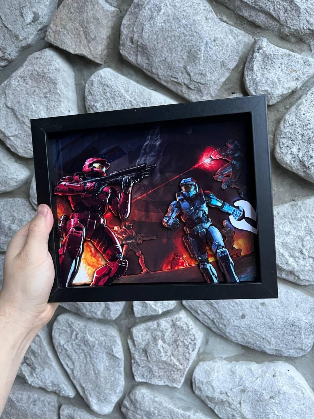 Red Vs Blue Shadow Box 8"x10" | Handmade Video Game Art! - Etsy