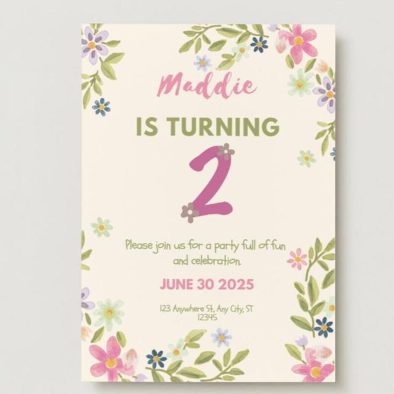 DIGITAL DOWNLOAD L Floral Second Birthday Invitation | Editable Garden ...