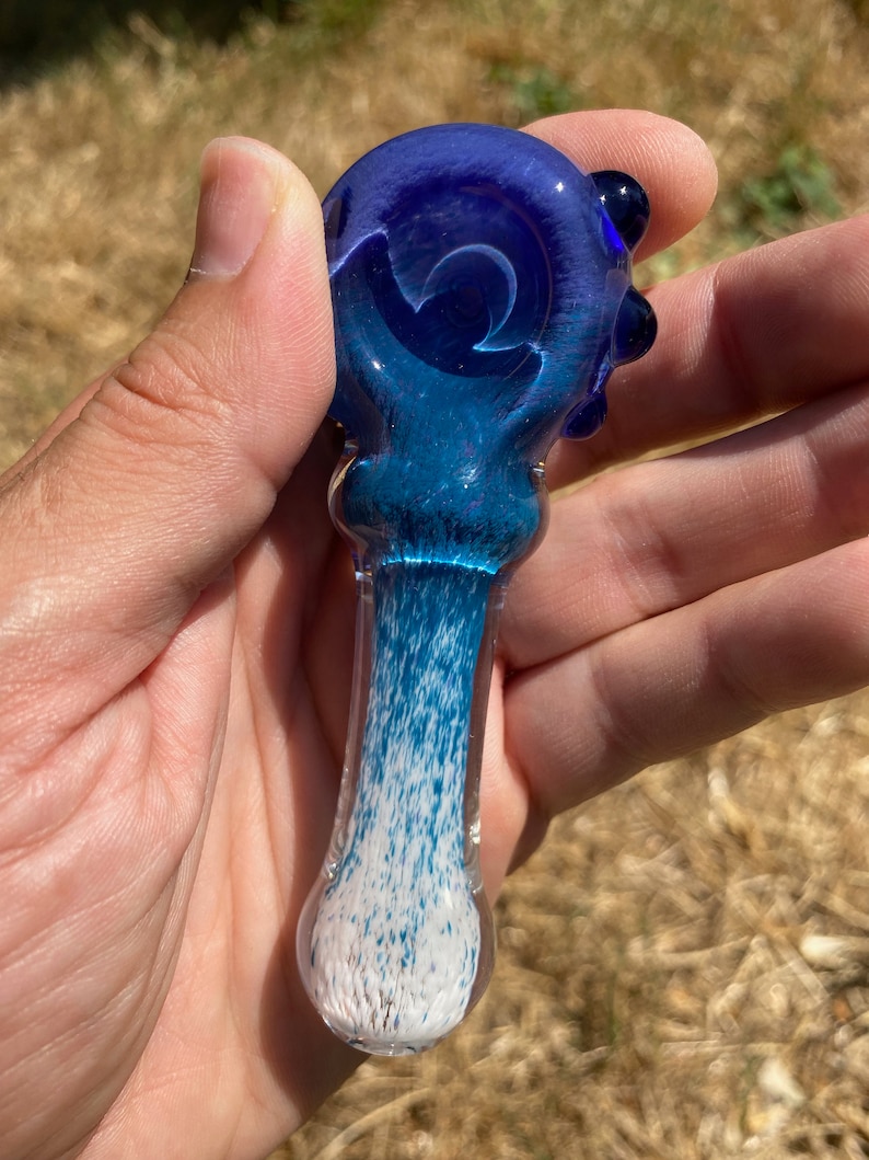 Handblown Blue Glass Pipe Boro Glass Pocket Pipe Tobacco - Etsy