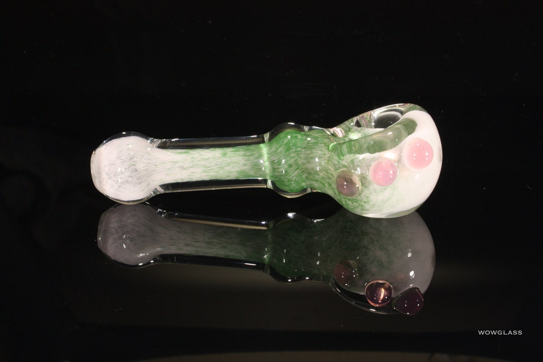 Green White Pink Glass Pipe With Carry Bag, Handmade Lampwork ...