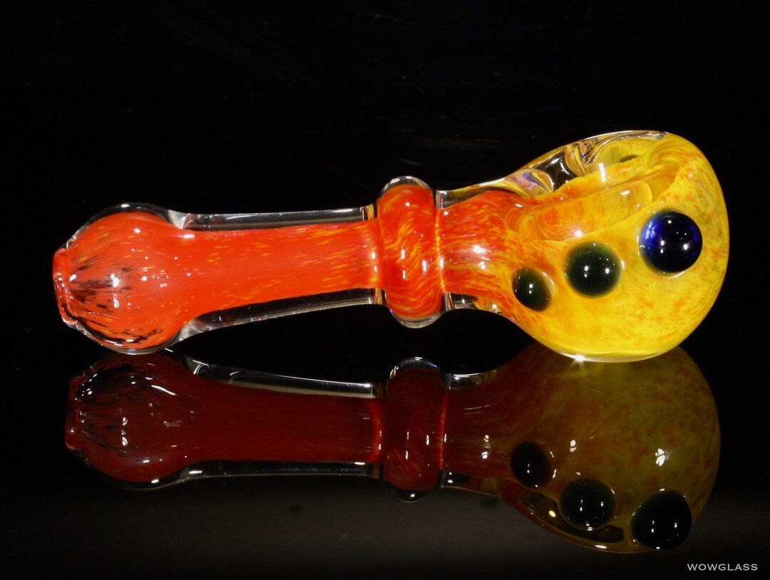 Handmade Yellow Red Glass Pipe, Handblown Glass Pocket Pipe, Tobacco ...