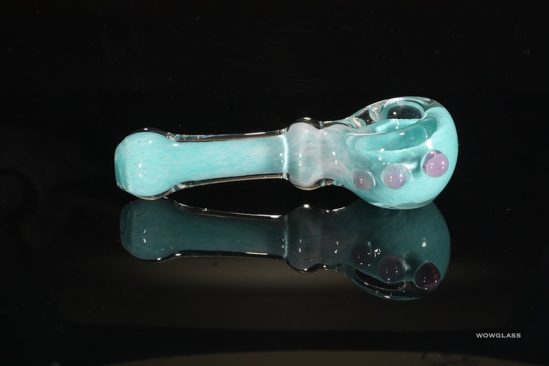 Aqua Blue Glass Spoon Pipe With Carry Bag, Handmade Boro Glass Pipe ...