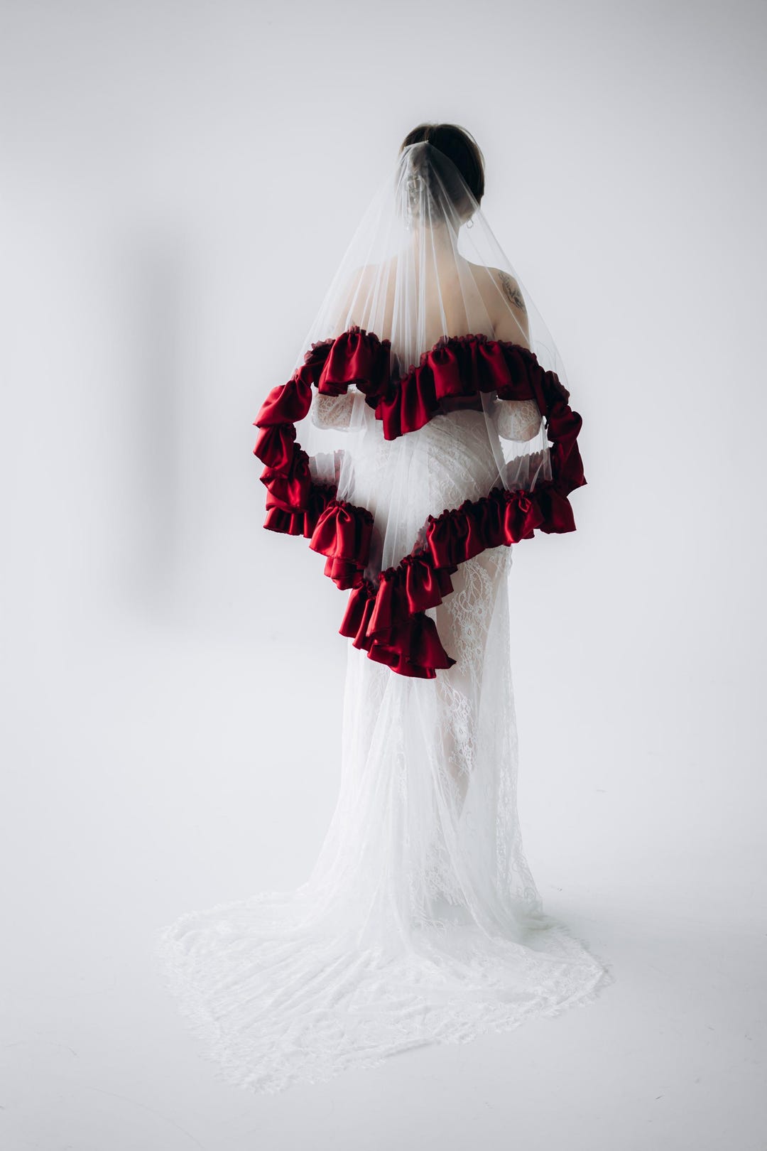 Heart Shaped Wedding Veil With Red Trim, Heart Veil for Bride,custom ...