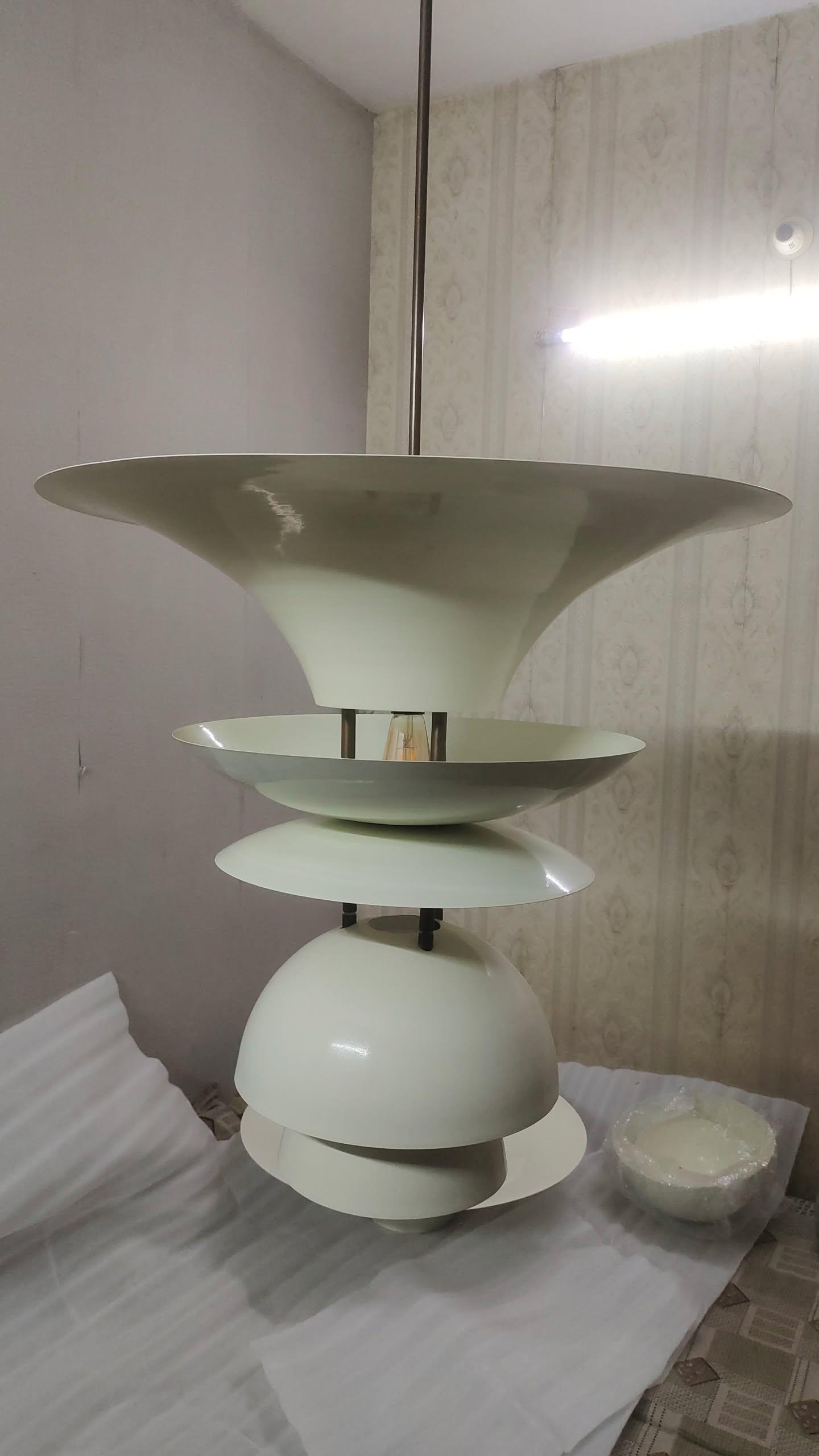 Mid Century Modern Brass Disk Chandelier: Italian Style Pendant Light ...