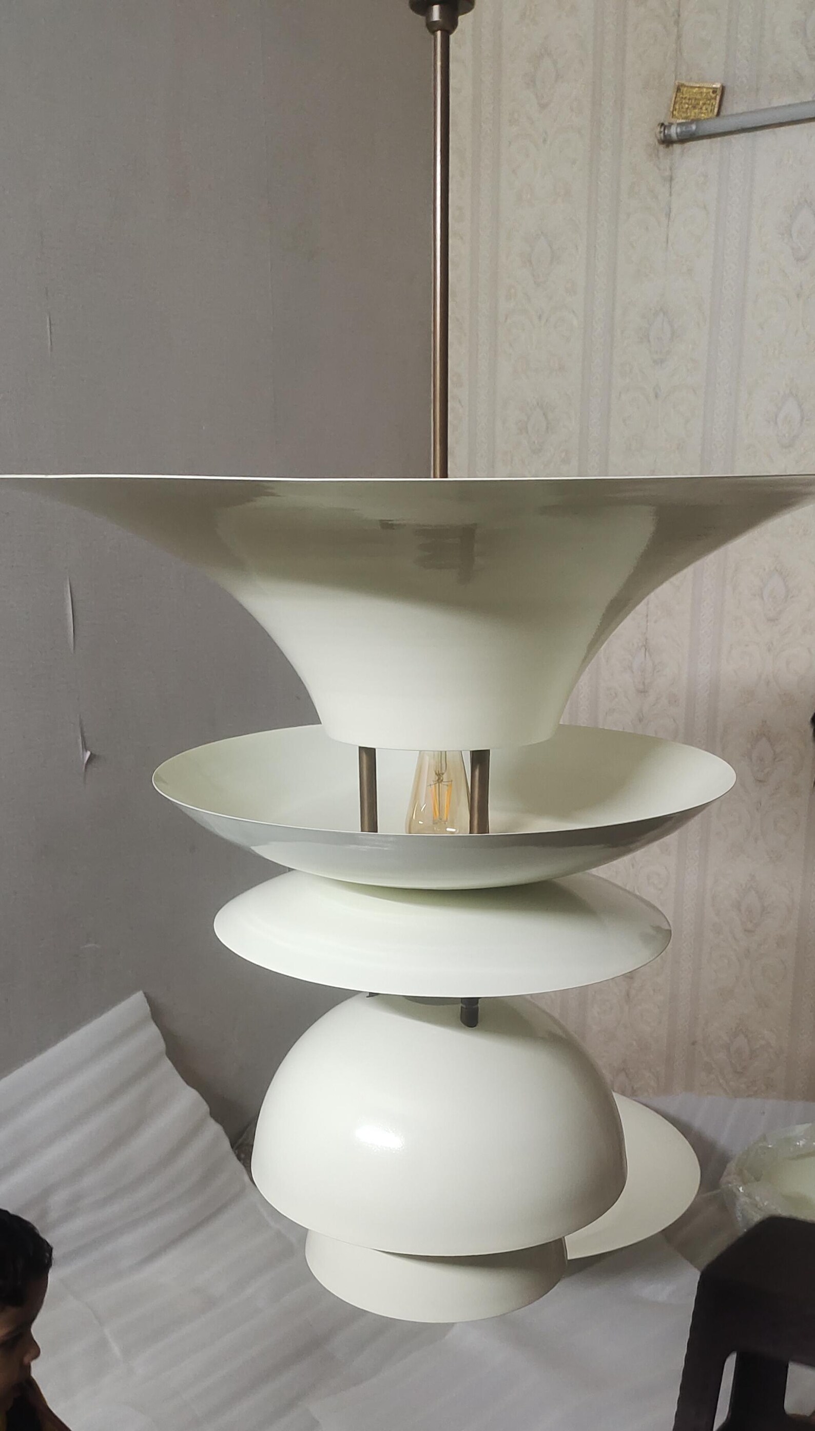 Mid Century Modern Brass Disk Chandelier: Italian Style Pendant Light ...