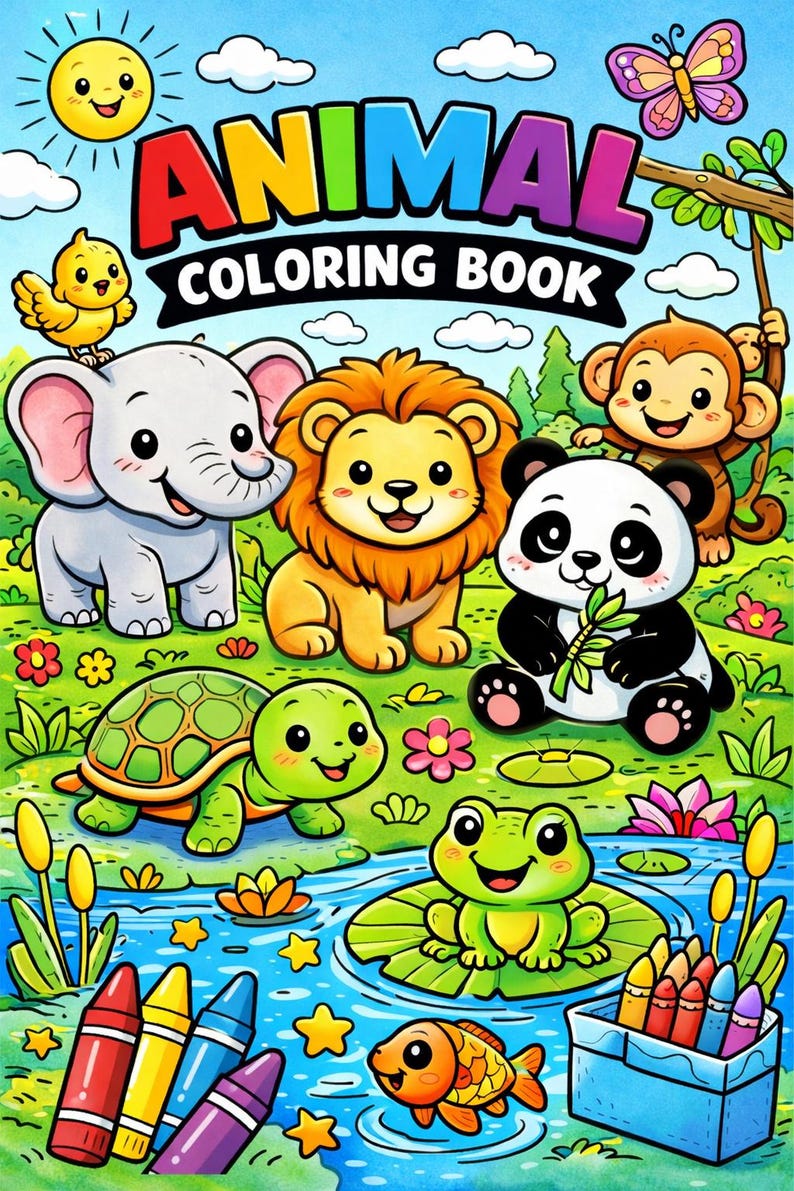 Animal Coloring Book for Kids, Printable, Pdf - Etsy