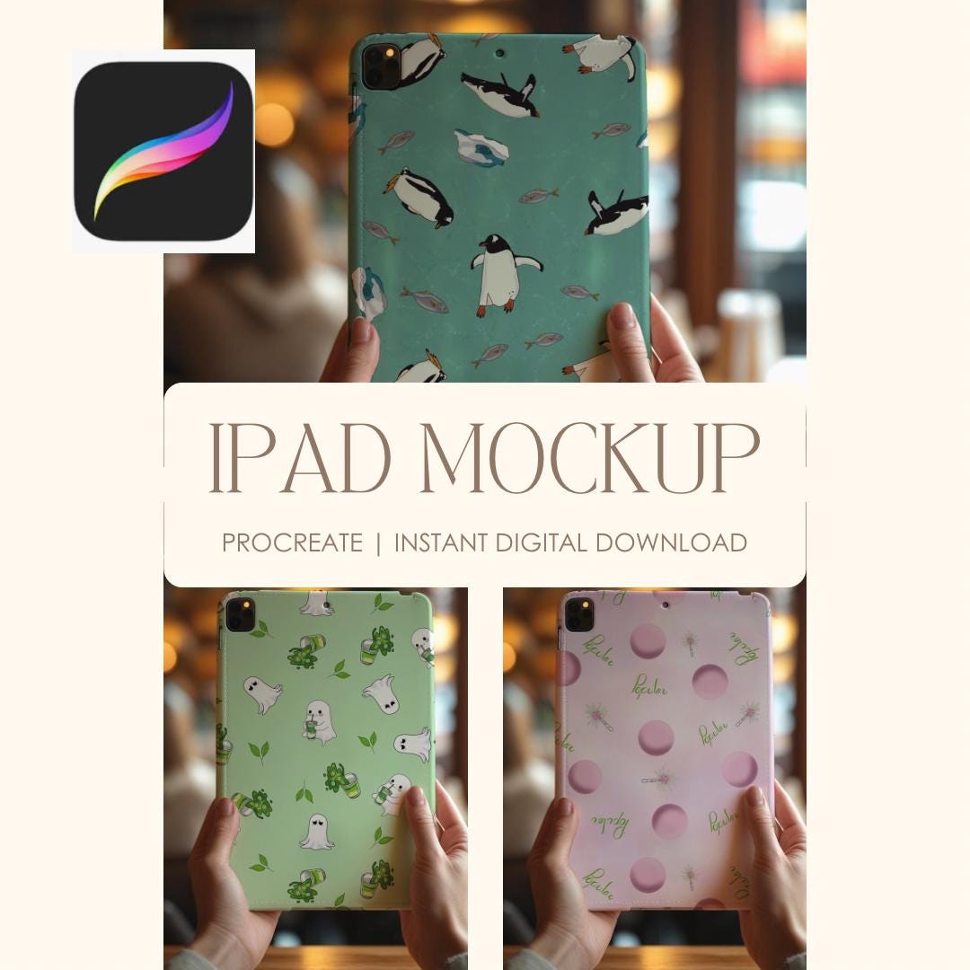 IPad Case Mock-up for Procreate Cafe Scene PNG Tablet Editable Template ...