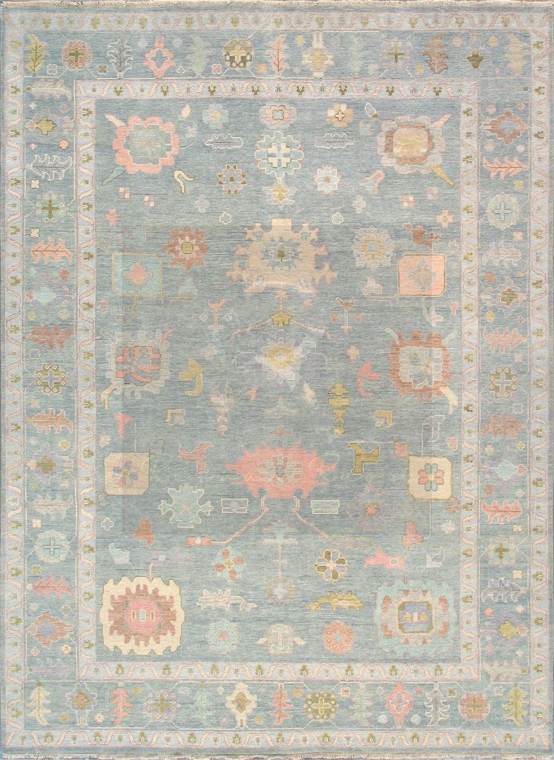Muted Green Rug, Pastel Oushak Rug, 7x10 Hand Knotted Wool Turkish ...