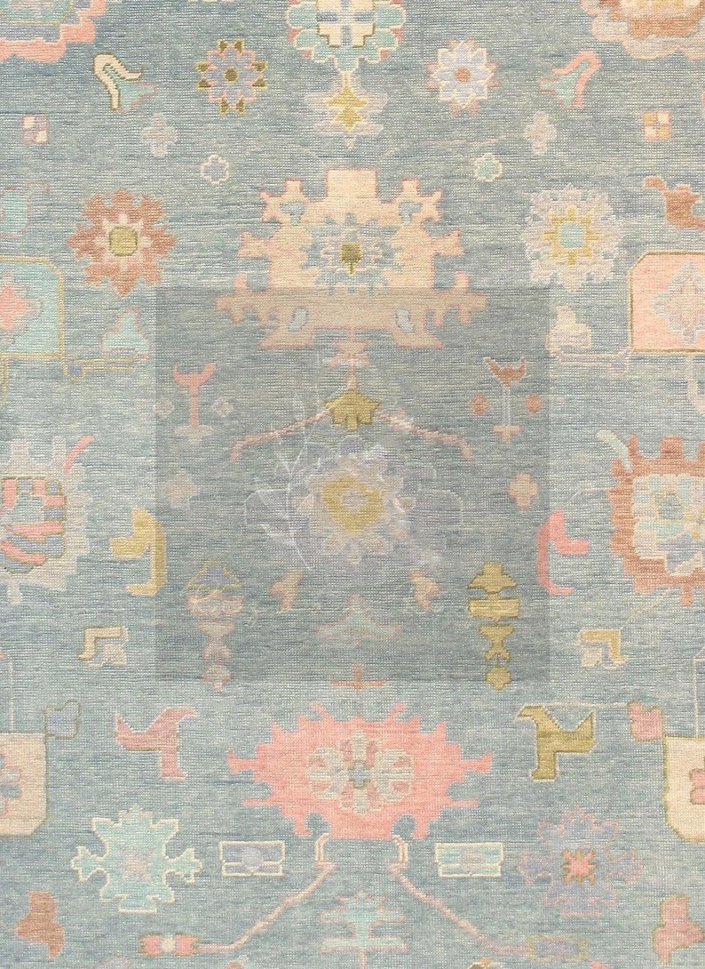 Muted Green Rug, Pastel Oushak Rug, 7x10 Hand Knotted Wool Turkish ...