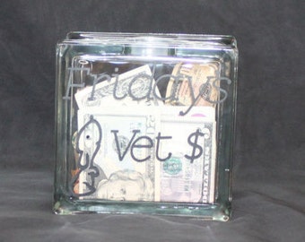 Glass block bank | Etsy