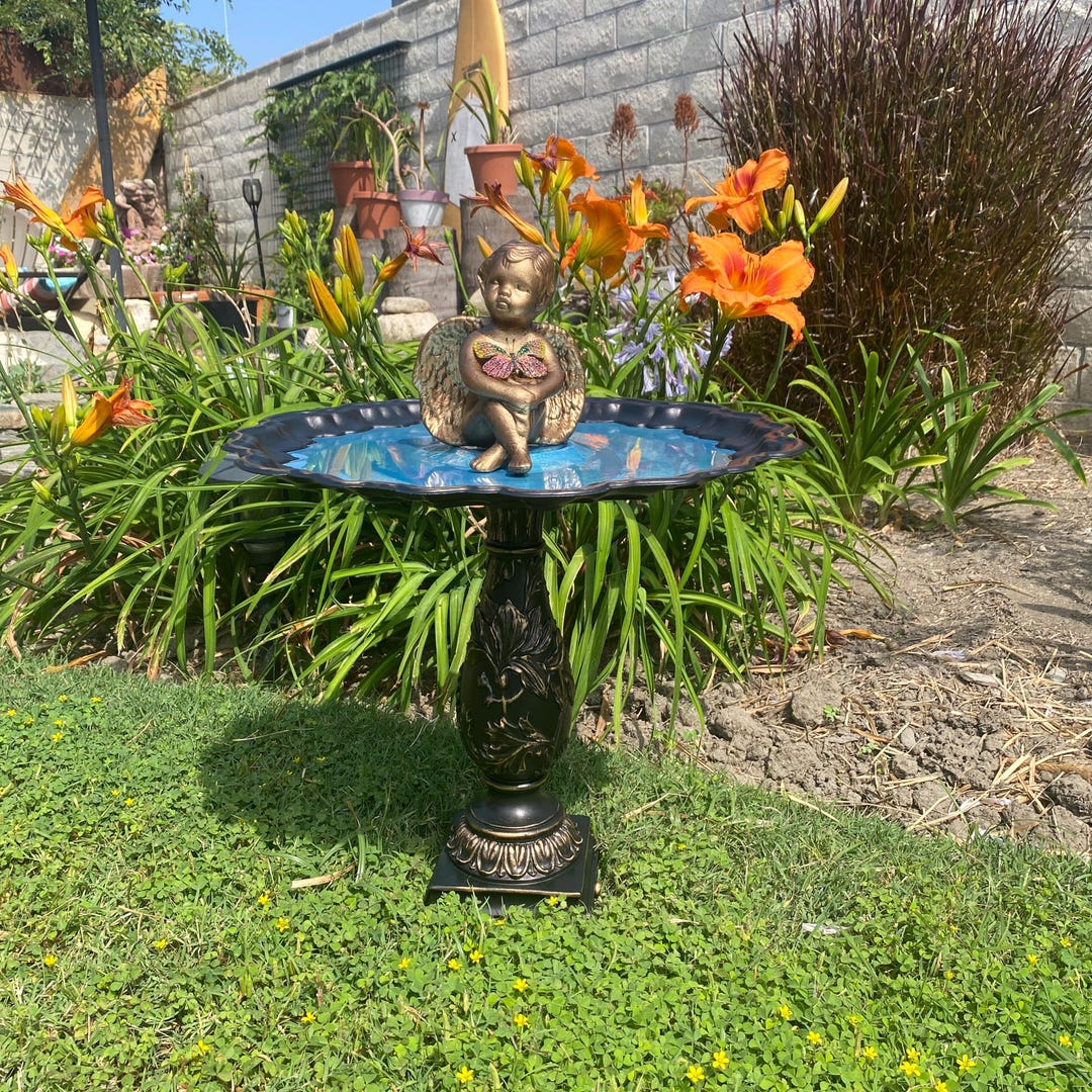 Decorative Lamp Base/silver Tray Angel Bird Bath - Etsy