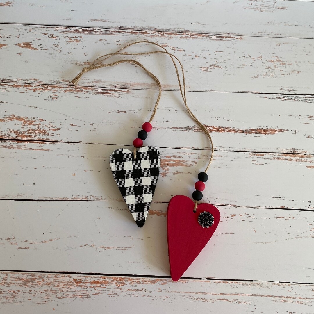 Black and Red Buffalo Check Heart Hangers - Etsy