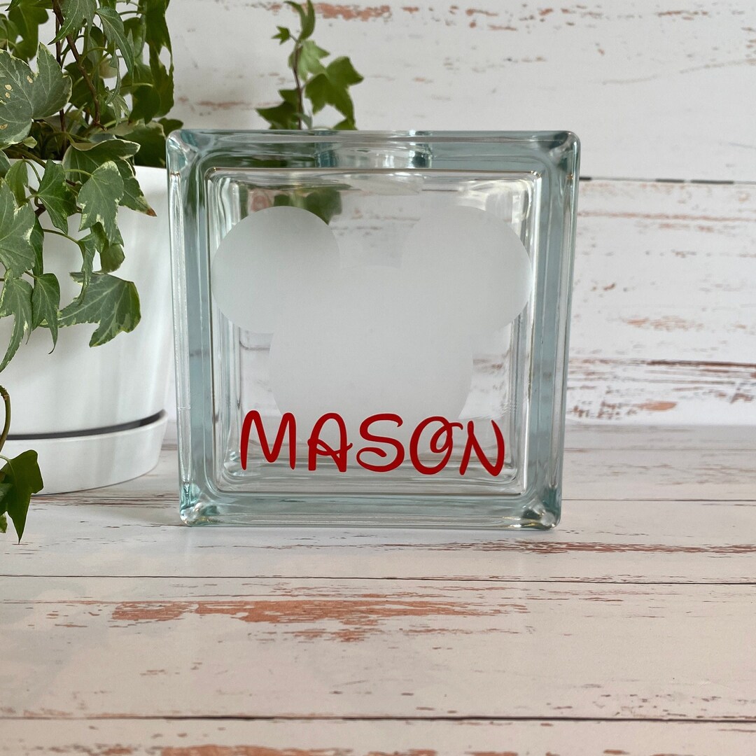 Personalized Mickey Glass Block Bank - Etsy