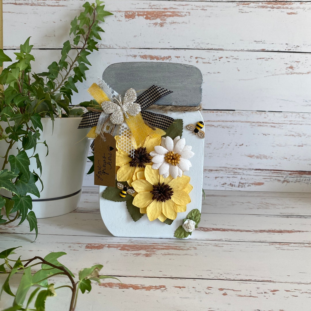 Floral Love Grows Here Wooden Jar Shelf Sitter - Etsy