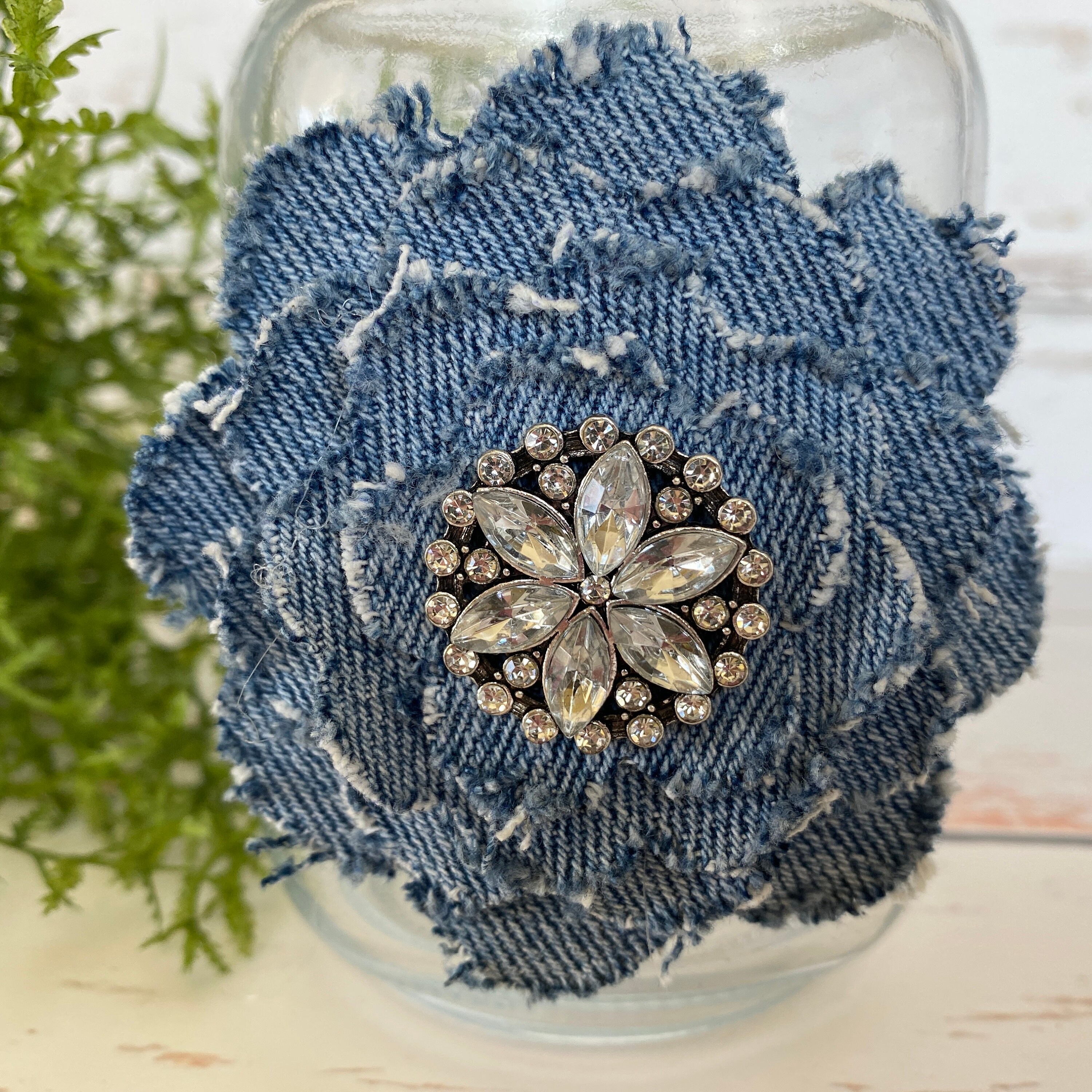 Denim Flower and Bling Mason Jar Candle/vase/organizer - Etsy