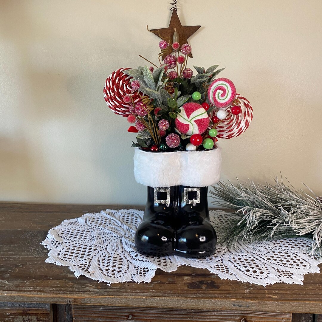Santa Boots With Florals and Candies - Etsy