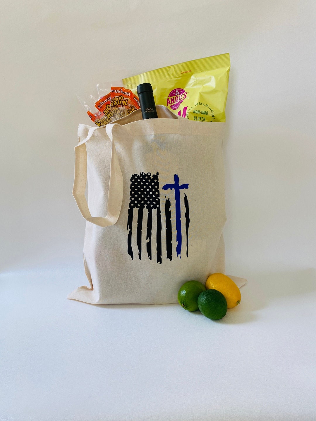 Thin Blue Line Flag/cross Tote Bag - Etsy
