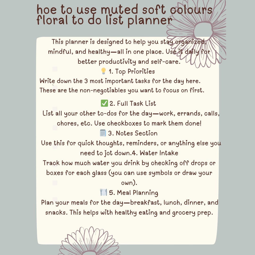Soft Muted Floral To-do List | Daily Planner Printable | Aesthetic Task ...