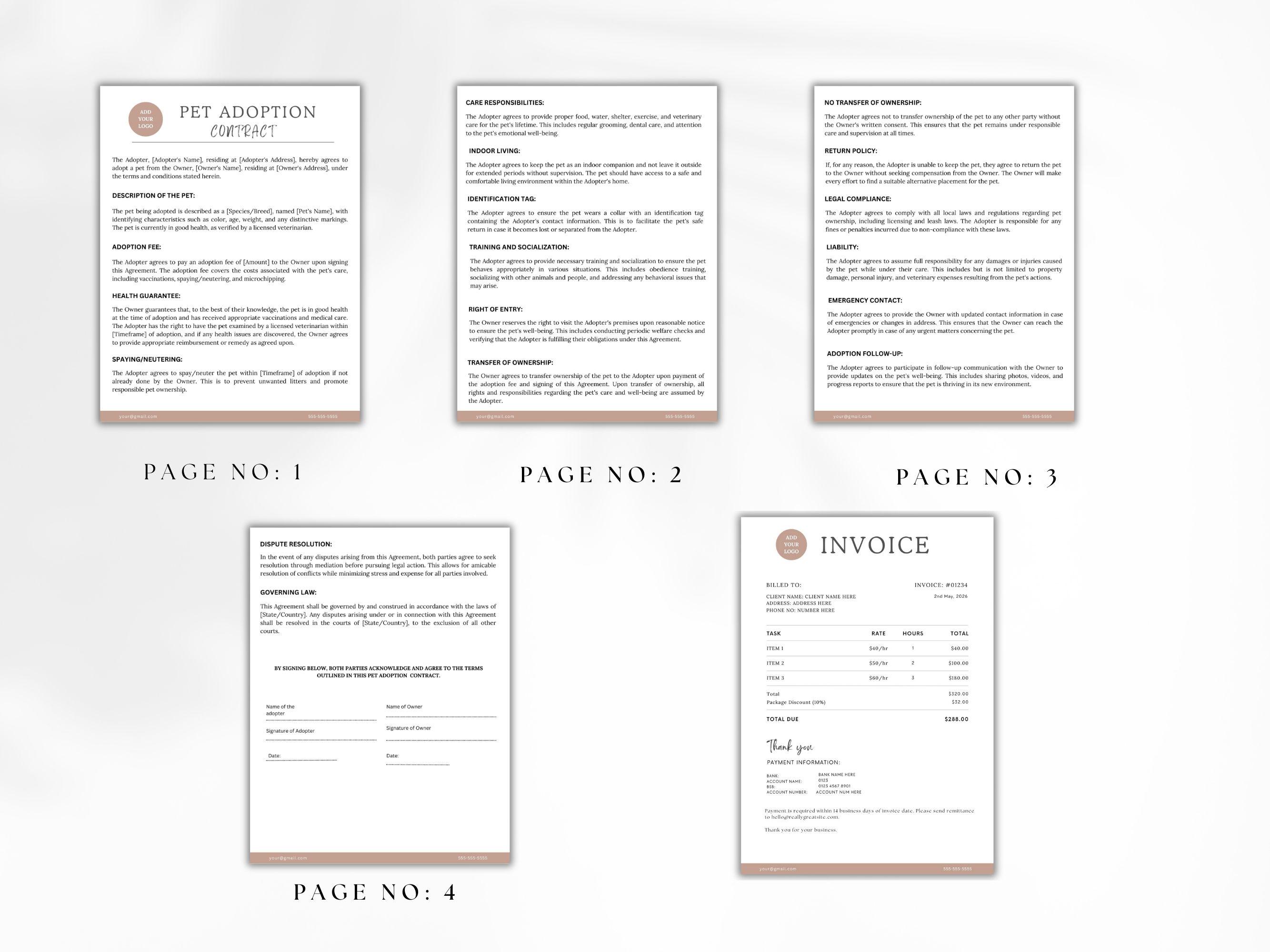 Editable Pet Adoption Contract Template, Puppy & Cat Adoption Agreement ...