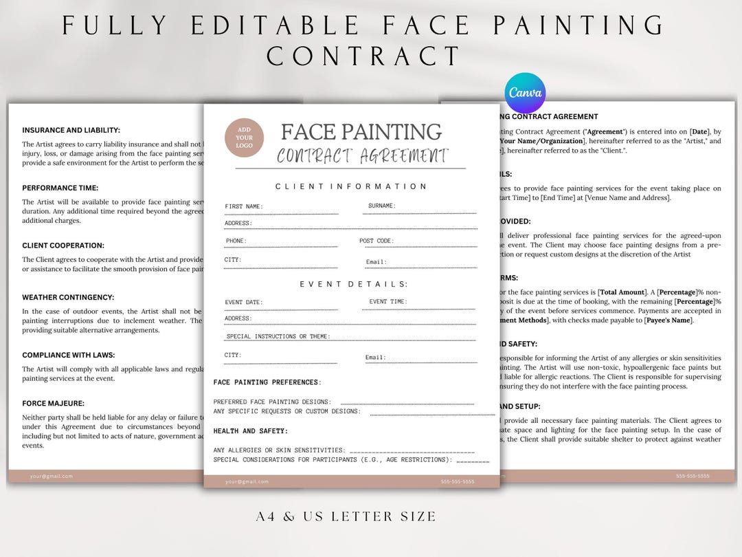 Editable Face Painting Contract Template, Face Painter Client Agreement ...