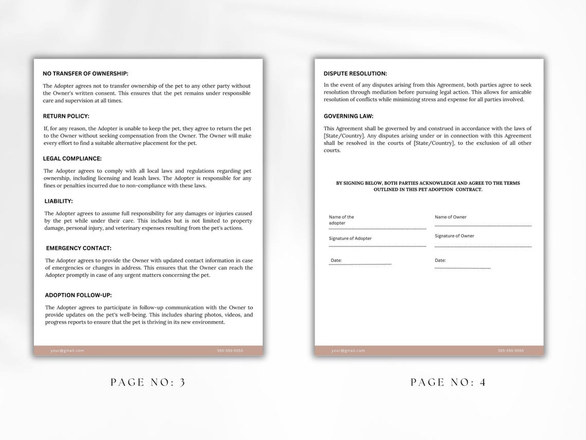 Editable Pet Adoption Contract Template, Animal Rescue Forms (canva ...