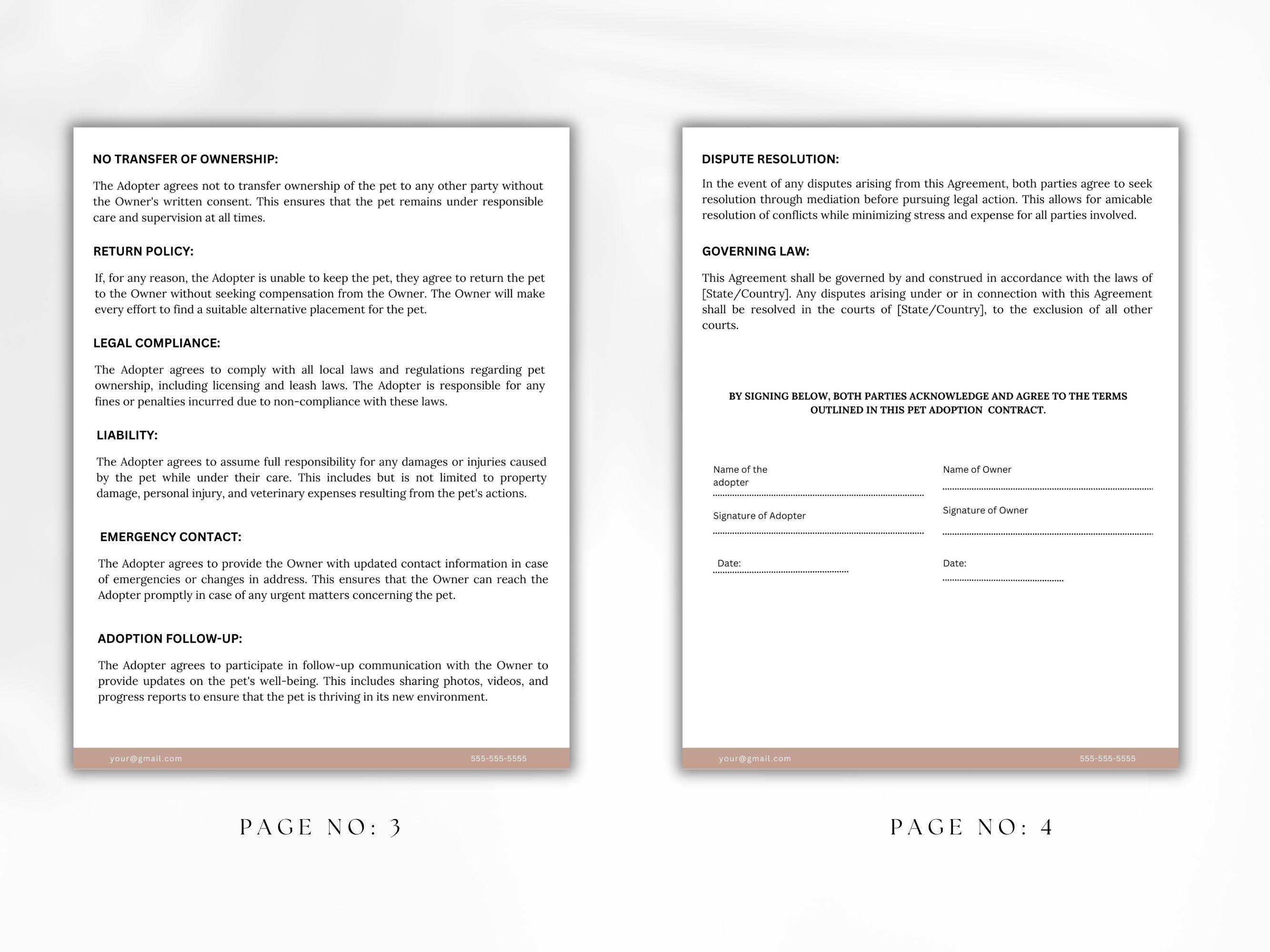 Editable Pet Adoption Contract Template, Puppy & Cat Adoption Agreement ...