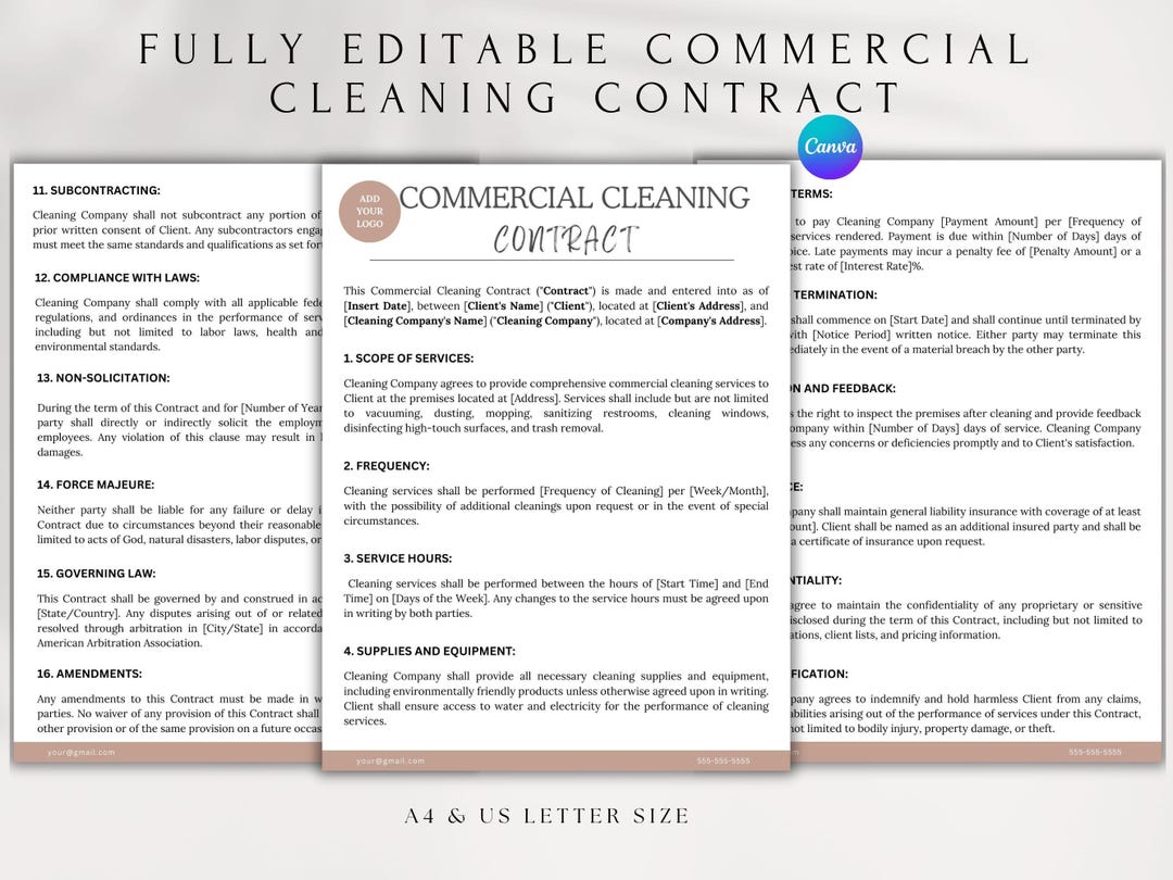 Commercial Cleaning Contract Template | Canva, Invoice (PDF Download ...