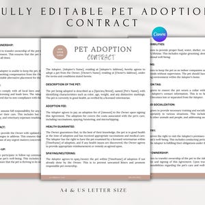 Editable Pet Adoption Contract Template, Animal Rescue Forms (canva ...