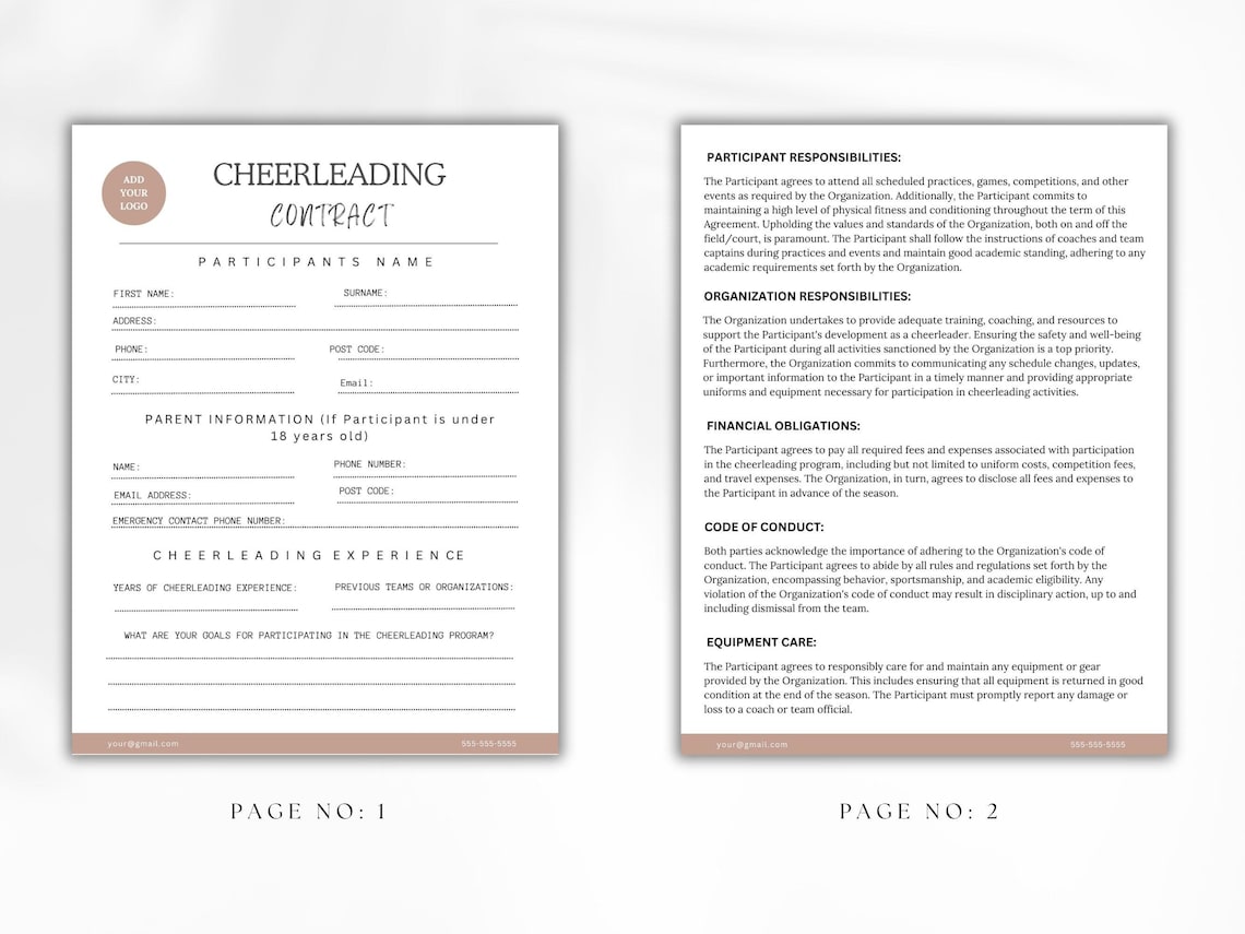 Editable Cheerleading Contract Template, Coaching Forms & Athlete ...
