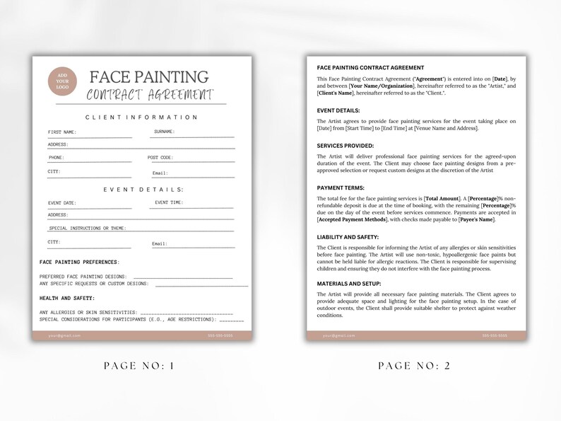 Editable Face Painting Contract Template, Face Painter Client Agreement ...