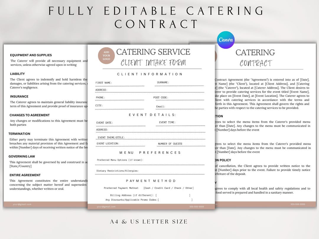 Editable Catering Contract Template | Canva Food Service Agreement (PDF ...