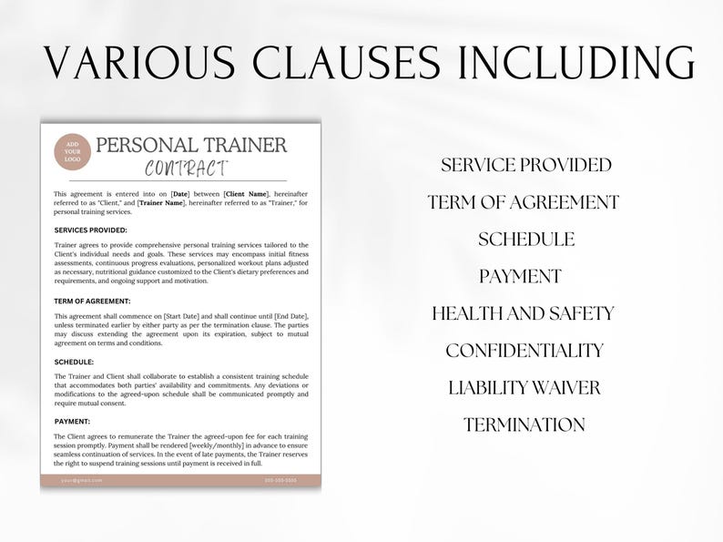 Editable Personal Trainer Contract Template, Fitness Services Agreement ...