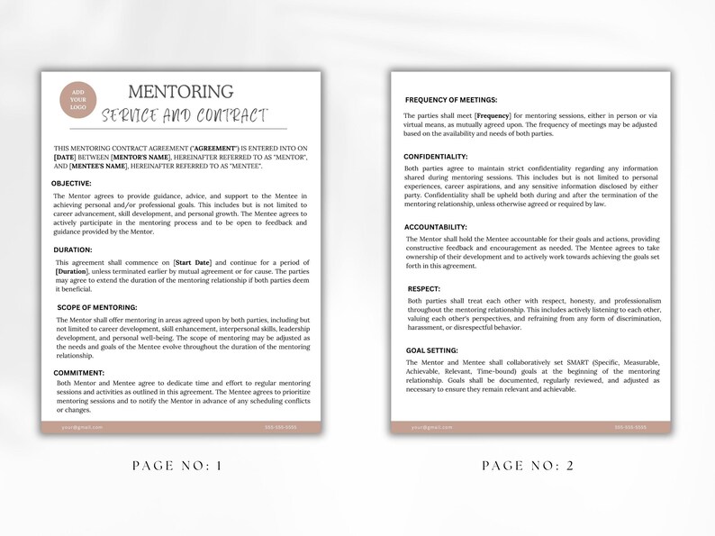 Editable Mentoring Contract Template | Coaching and Mentorship ...