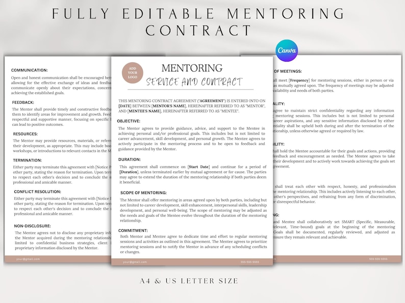 Editable Mentoring Contract Template | Coaching and Mentorship ...