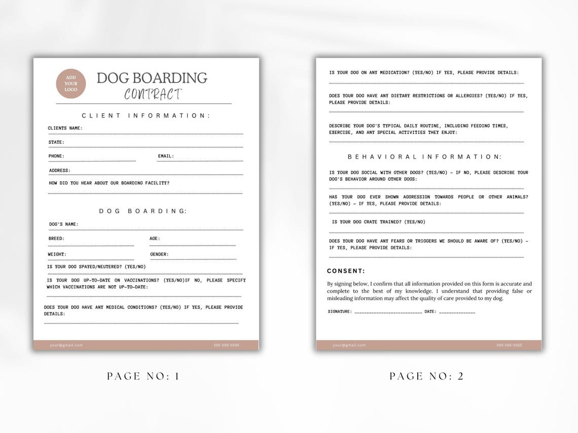 Editable Dog Boarding Contract Template | Dog Boarding Service ...